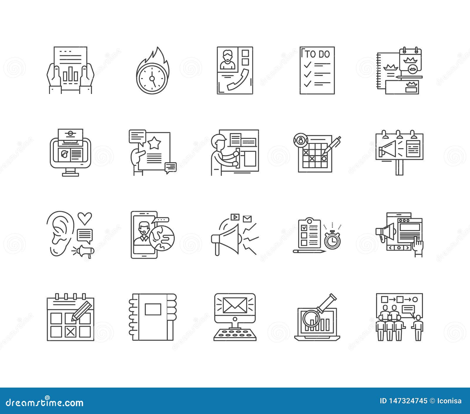 Organizing Linear Icons, Signs, Symbols Vector Line Illustration Set ...