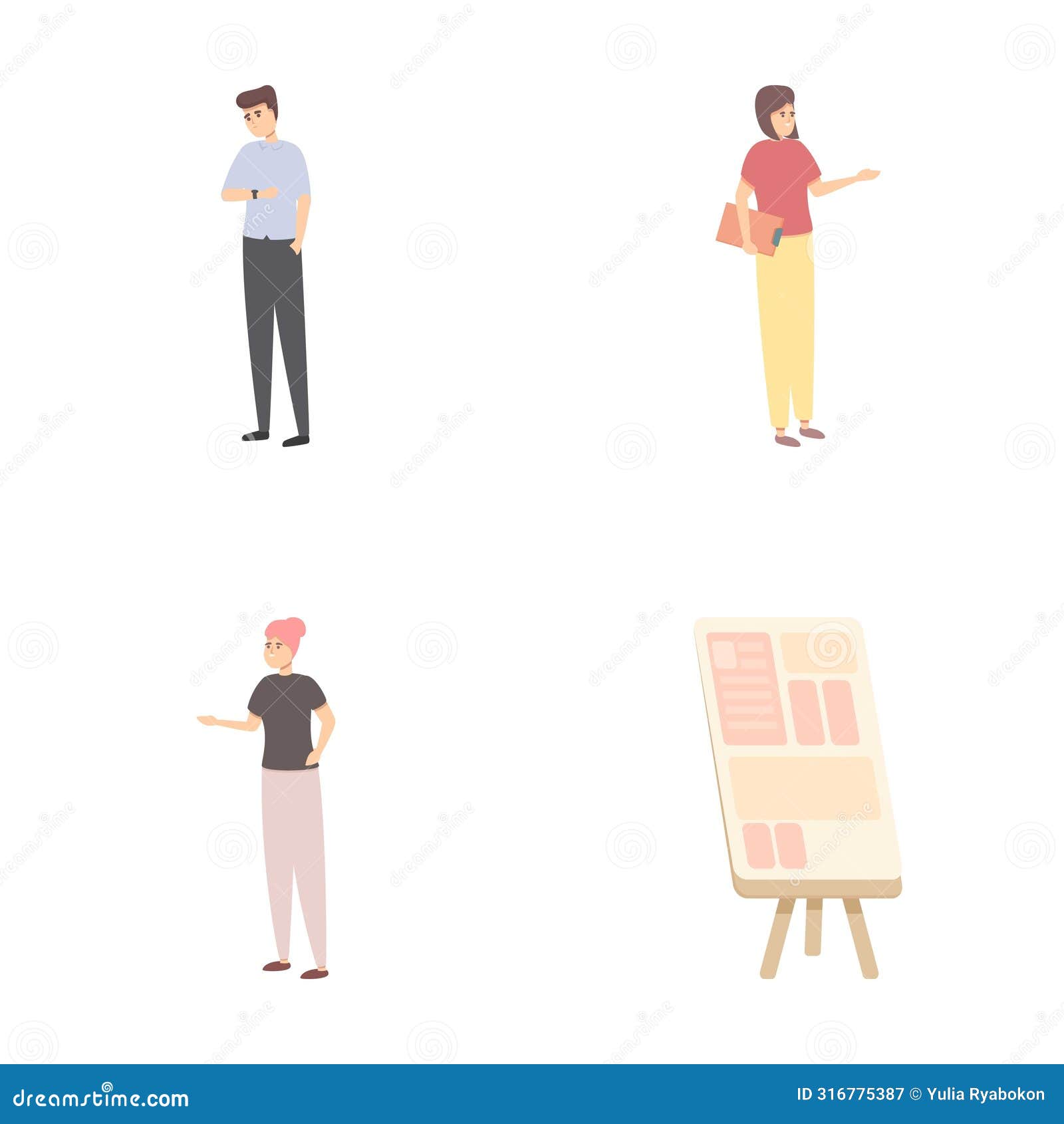 Event Planner Icons Set Cartoon Vector. People Work Together Planning ...