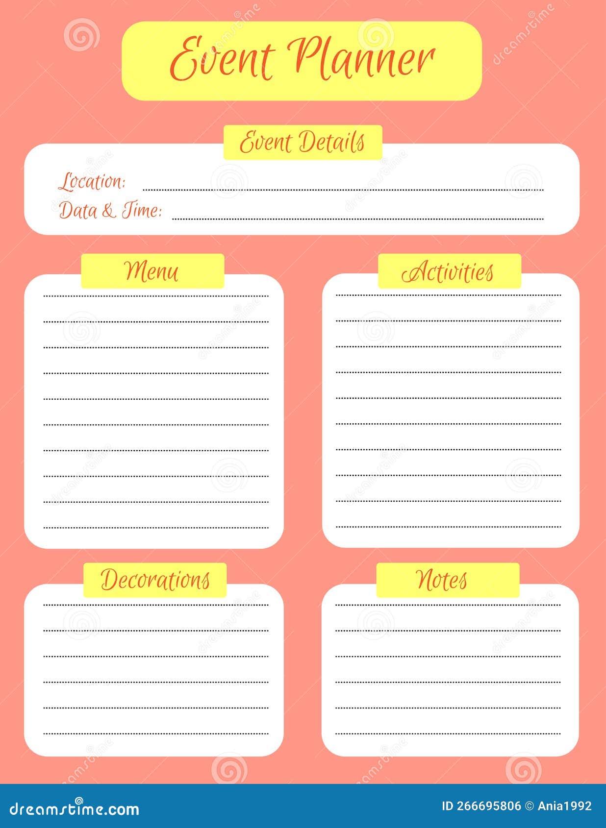 Event Planner Template. Bright Design of a Notepad Page Stock Vector ...