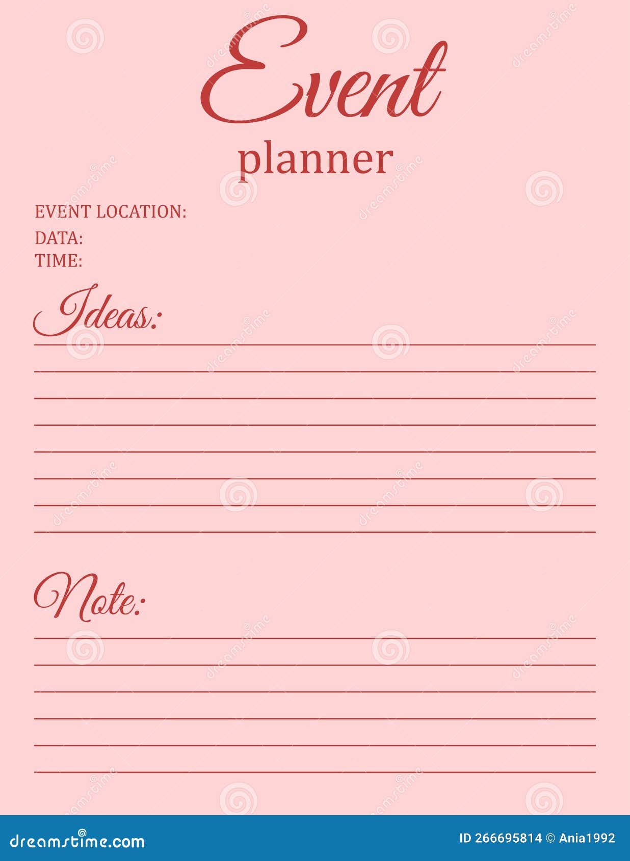 Event Planner Template. Minimalistic Notebook Page Design Stock Vector ...