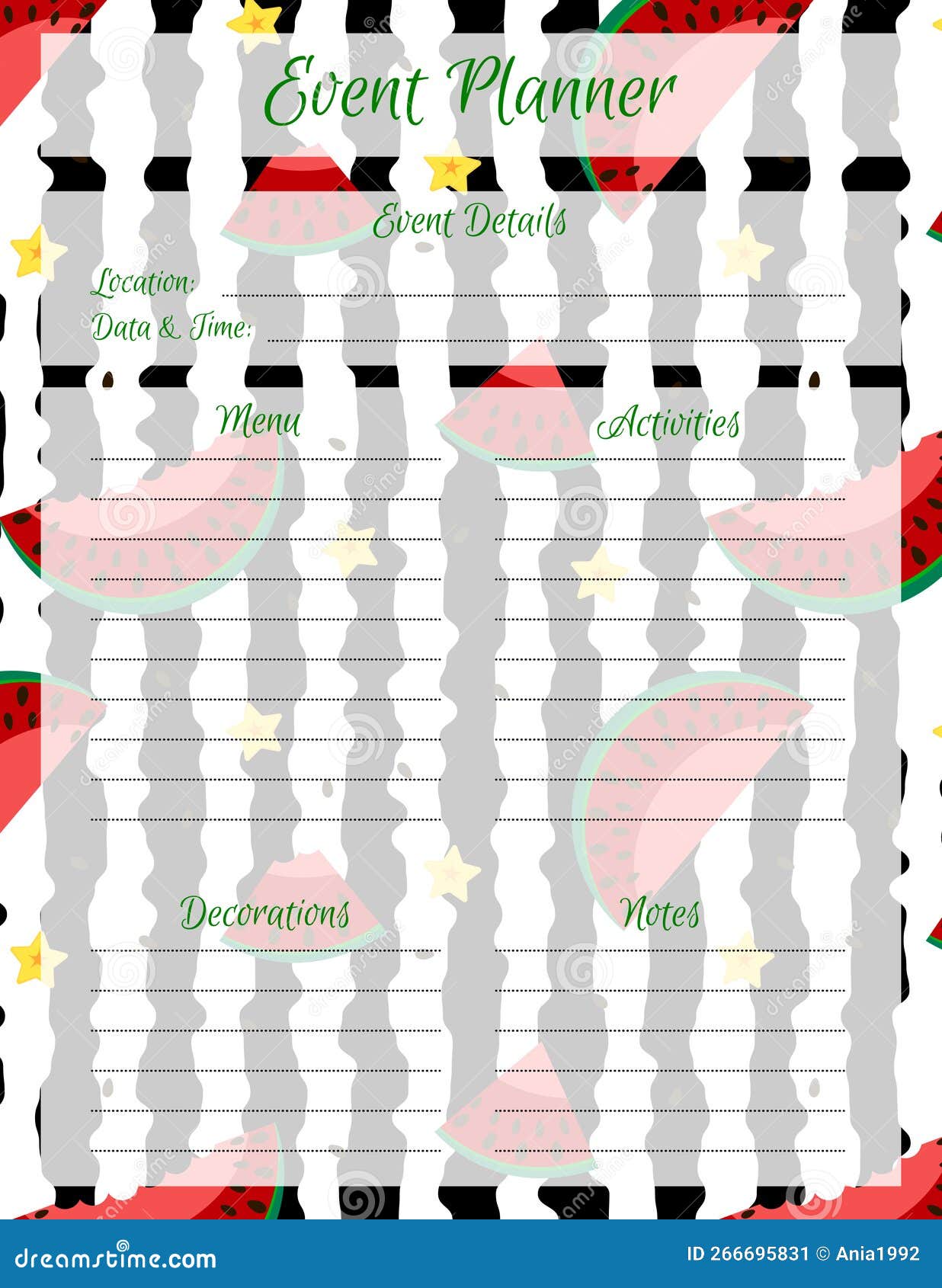 Event Planner Template. Notepad Page Design with Bright Summer Pattern ...