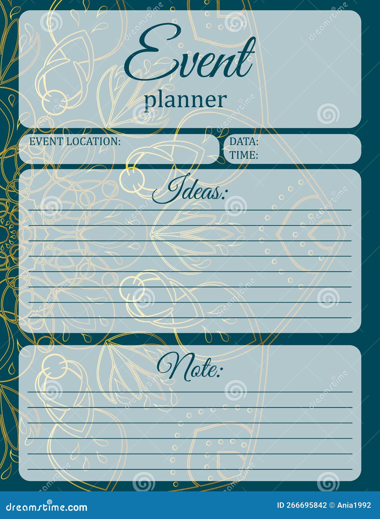 Event Planner Template. Notepad Page Design with Mandala Print Stock ...