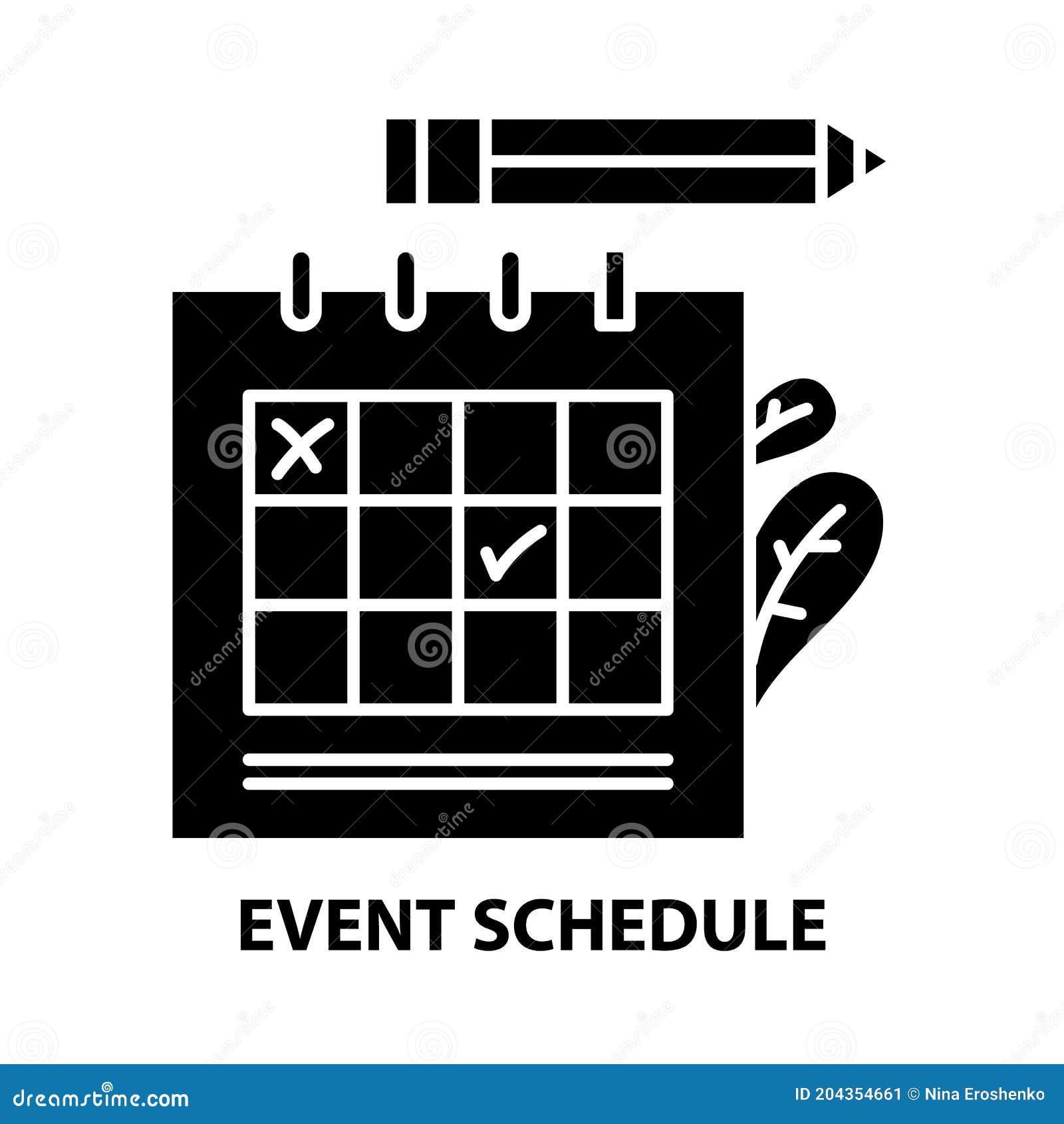 Event Schedule Icon, Black Vector Sign with Editable Strokes, Concept ...