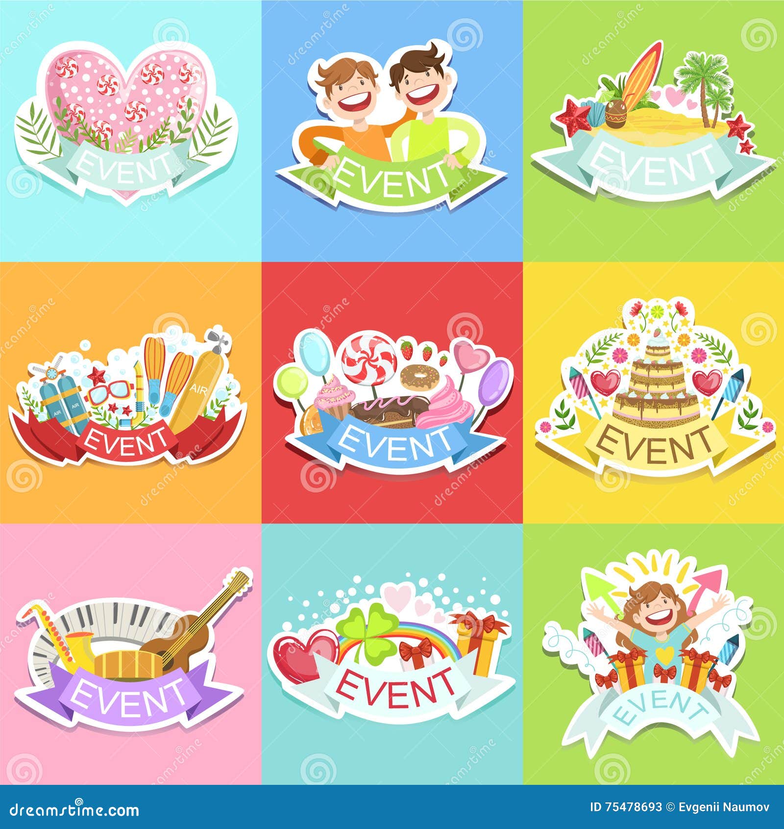Event Template Labels Set of Cute Stickers Stock Vector - Illustration ...