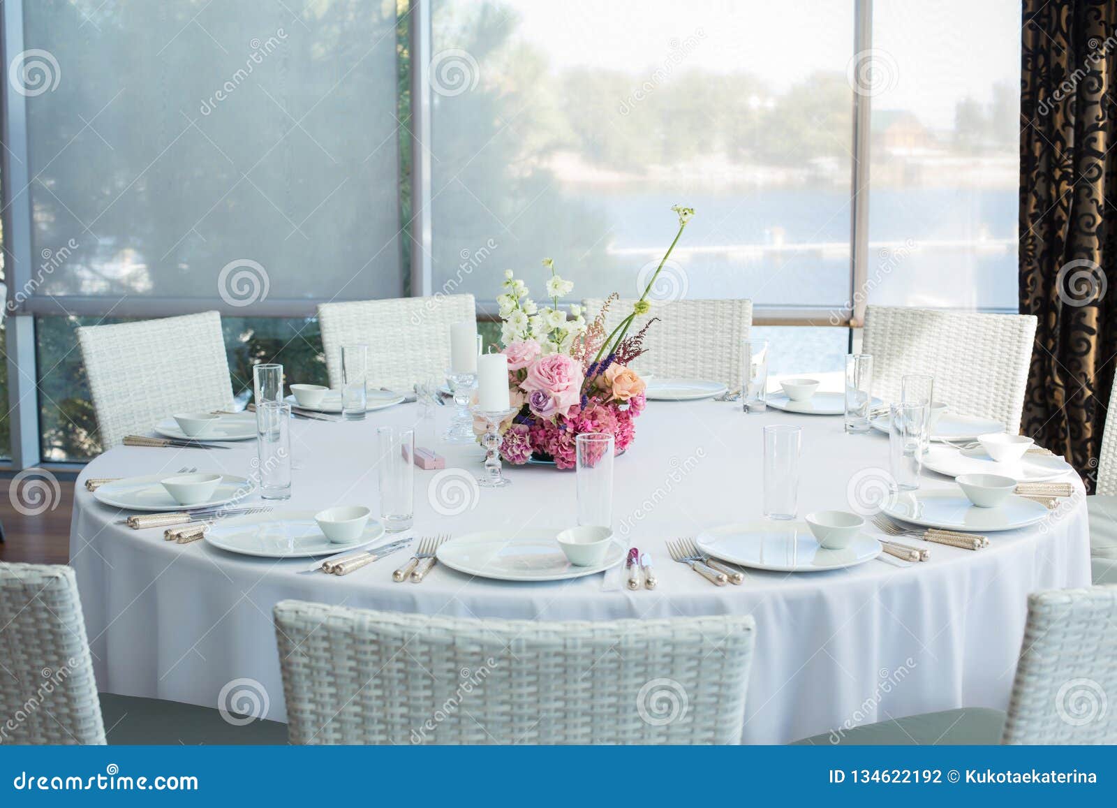 Event White Restaurant Table Served and Wait for Guests Stock Photo ...