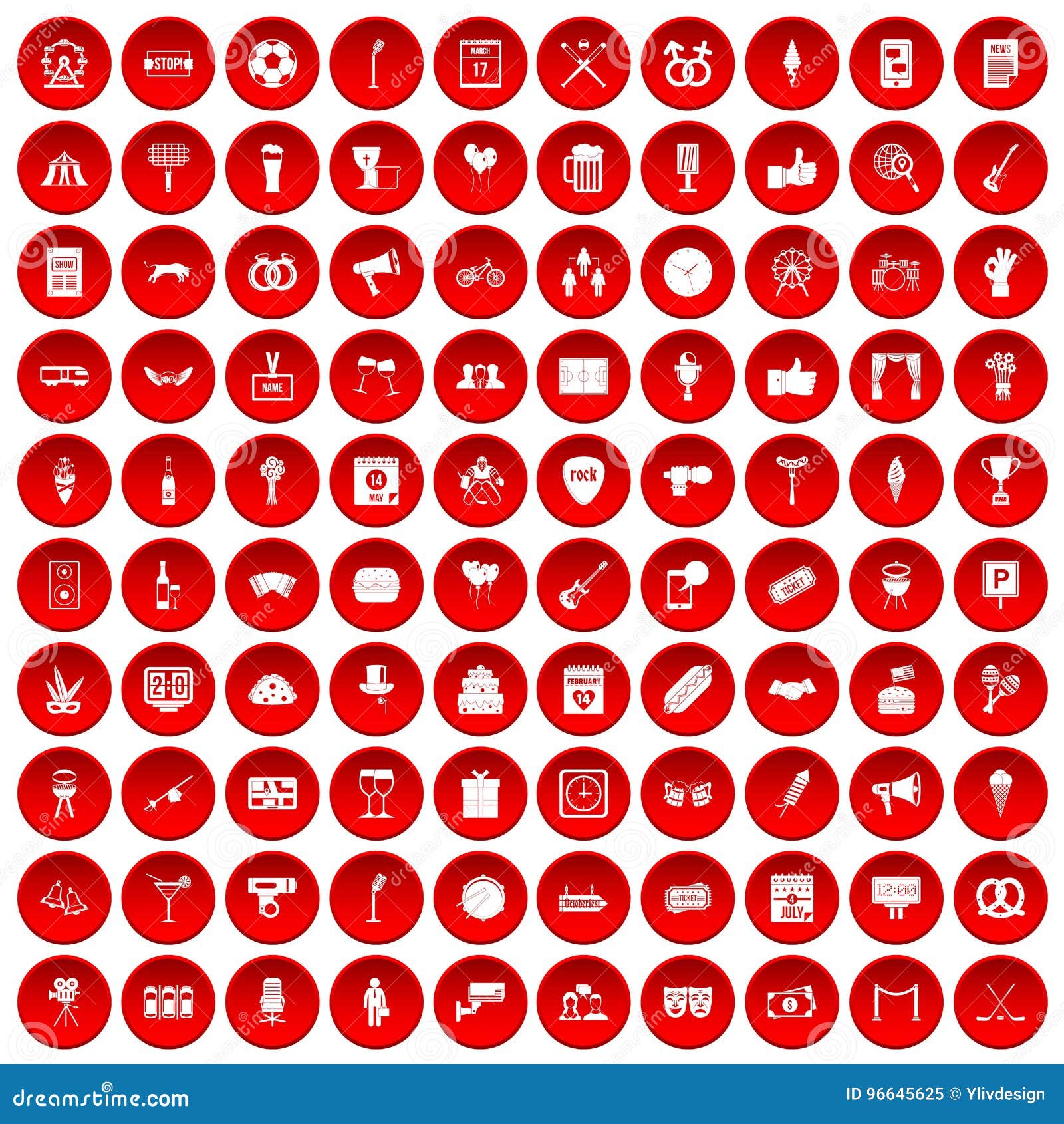 100 events icons set red stock vector. Illustration of glass - 96645625