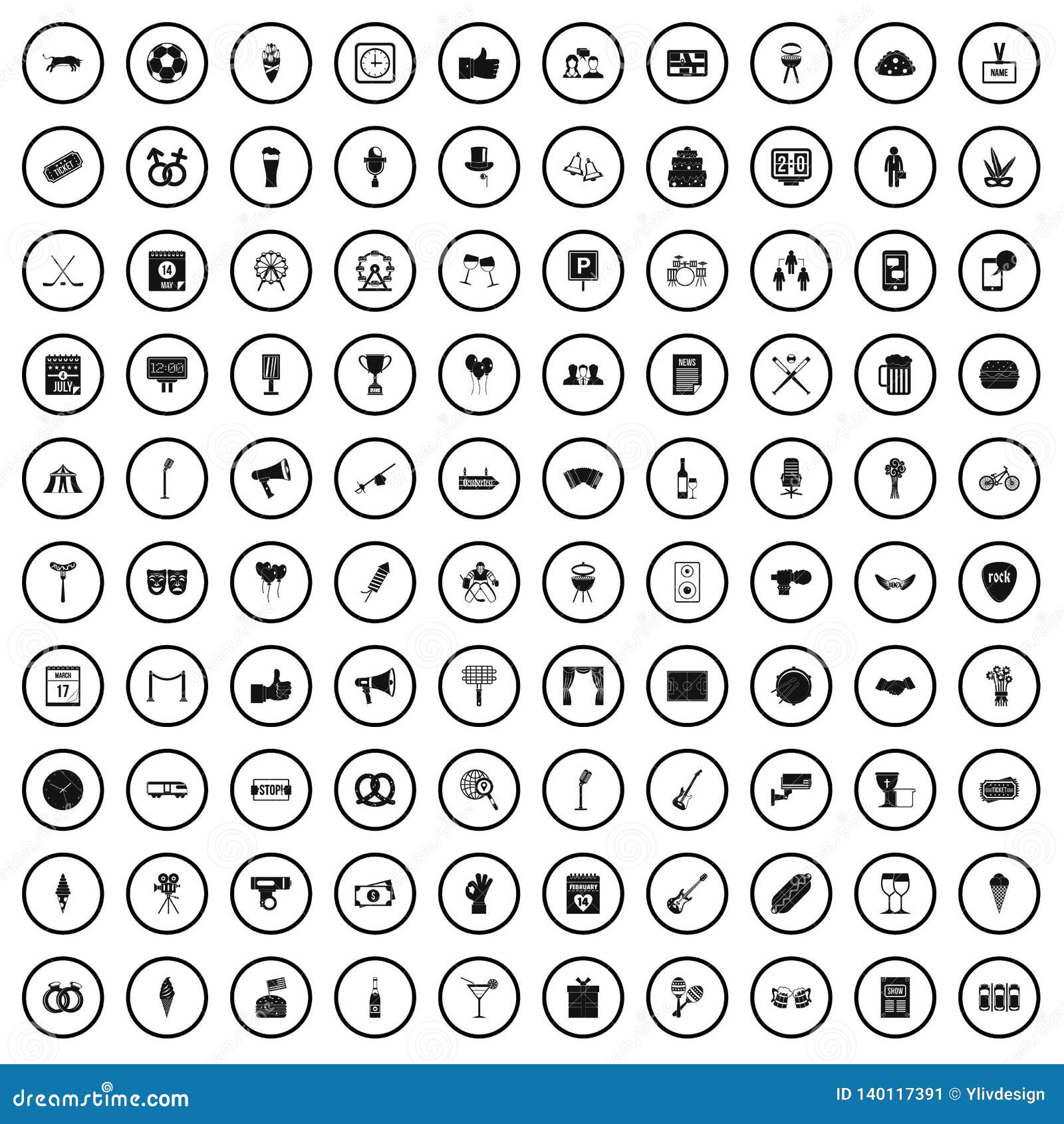 100 Events Icons Set, Simple Style Stock Vector - Illustration of chat ...