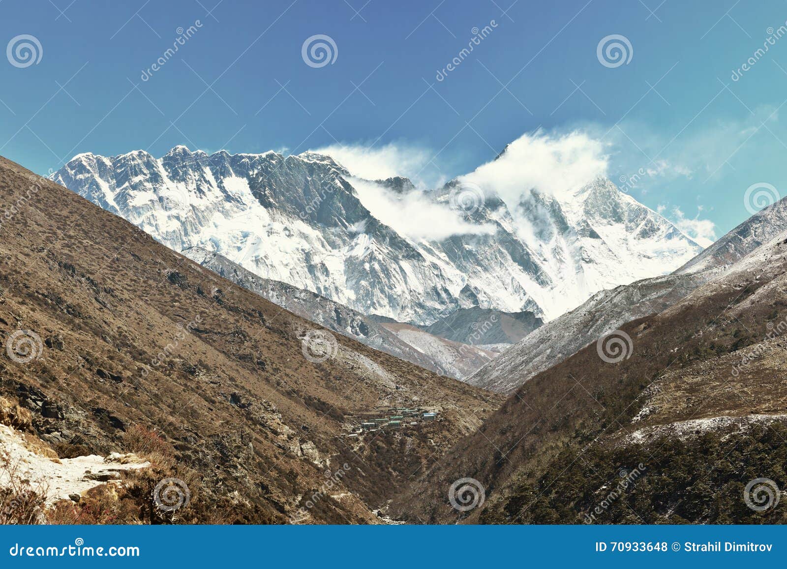 Everest Mountain Range Panorama. Stock Photo - Image of himal, hiking ...