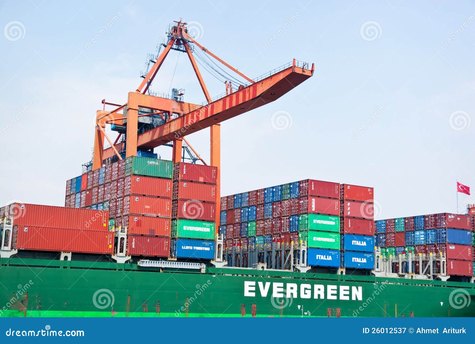 Evergreen Container Ship editorial photography. Image of dock - 26012537