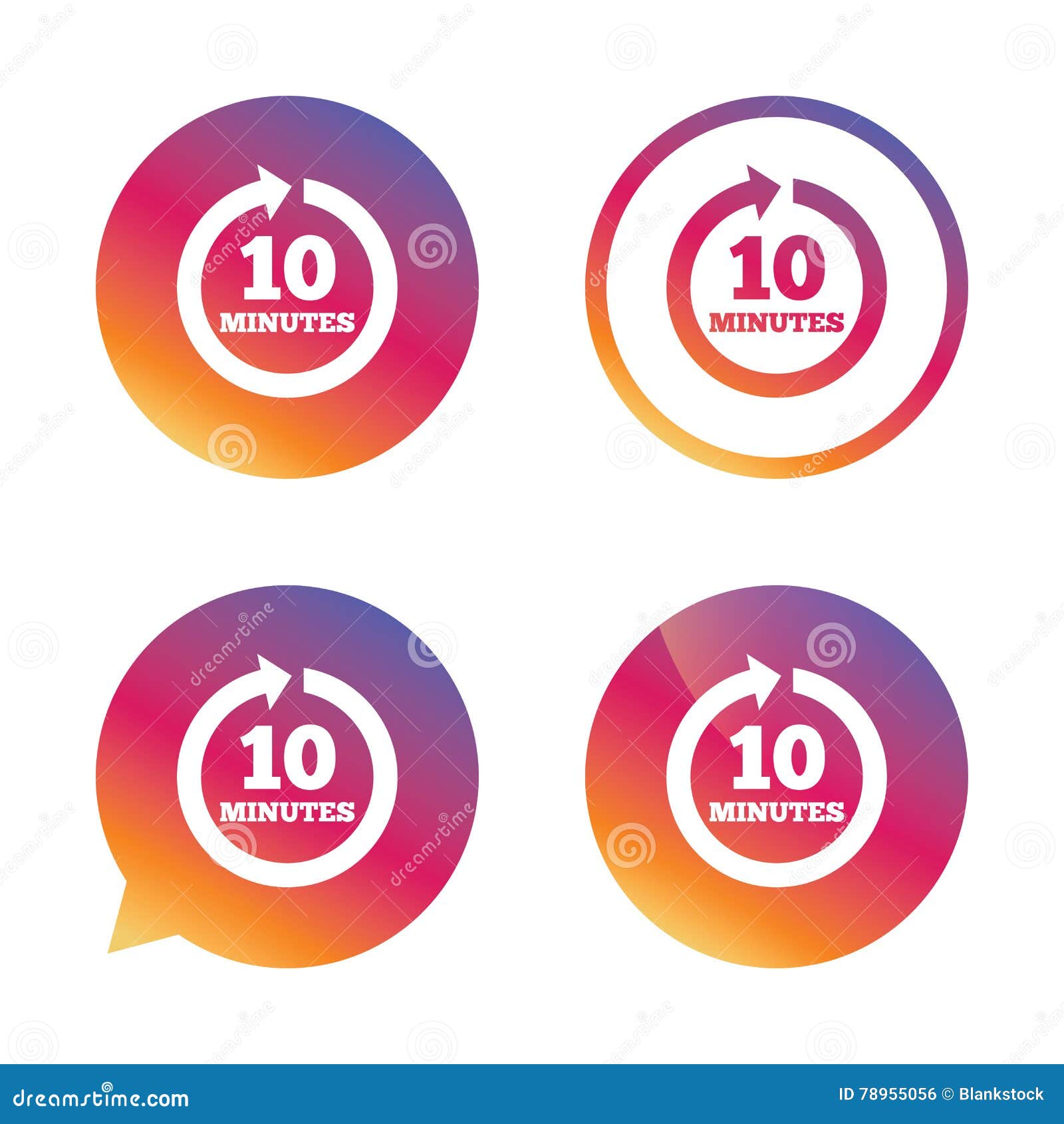 Every 10 Minutes Sign Icon. Full Rotation Arrow. Stock Vector ...