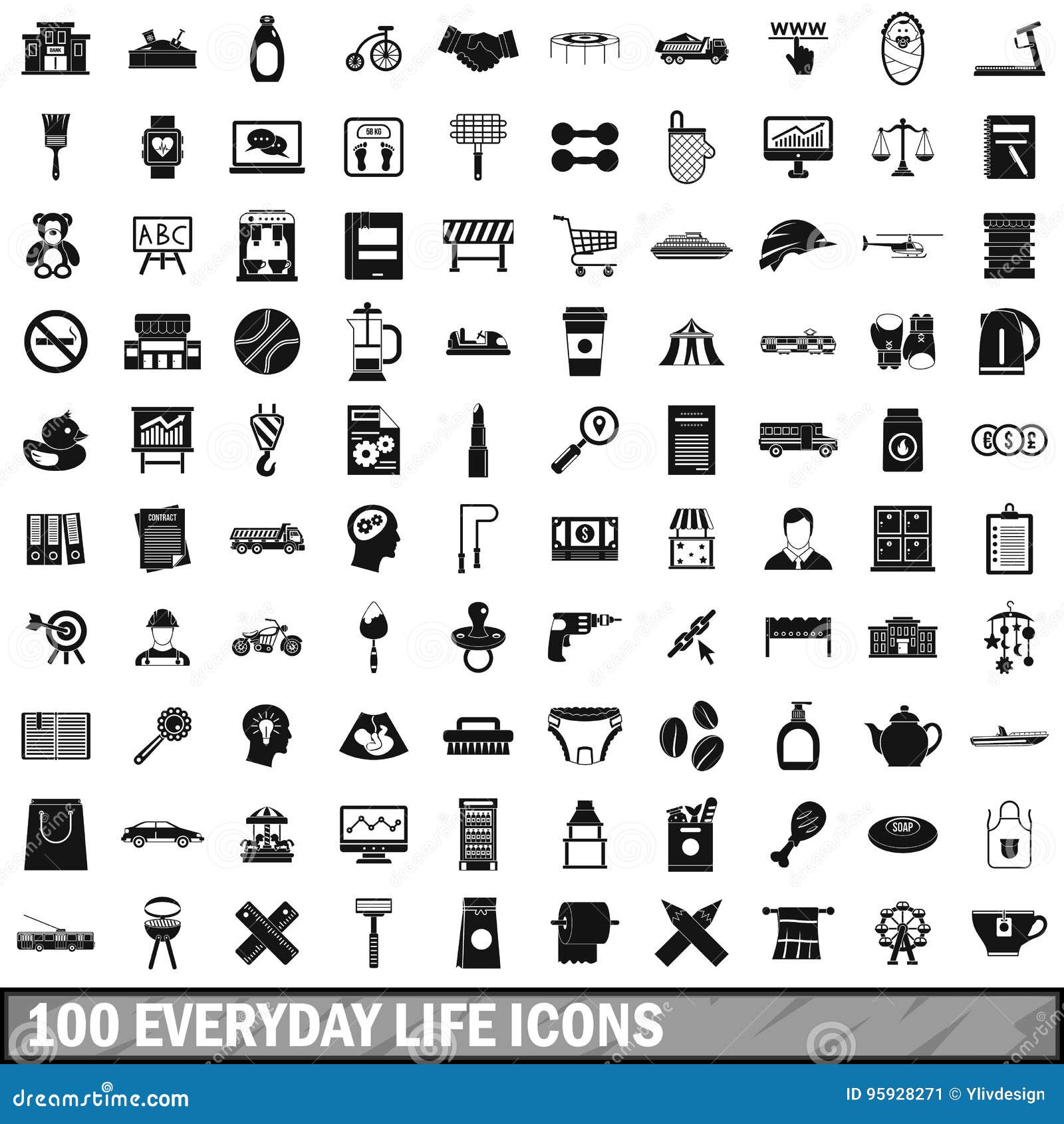 100 Everyday Life Icons Set, Simple Style Stock Vector - Illustration ...