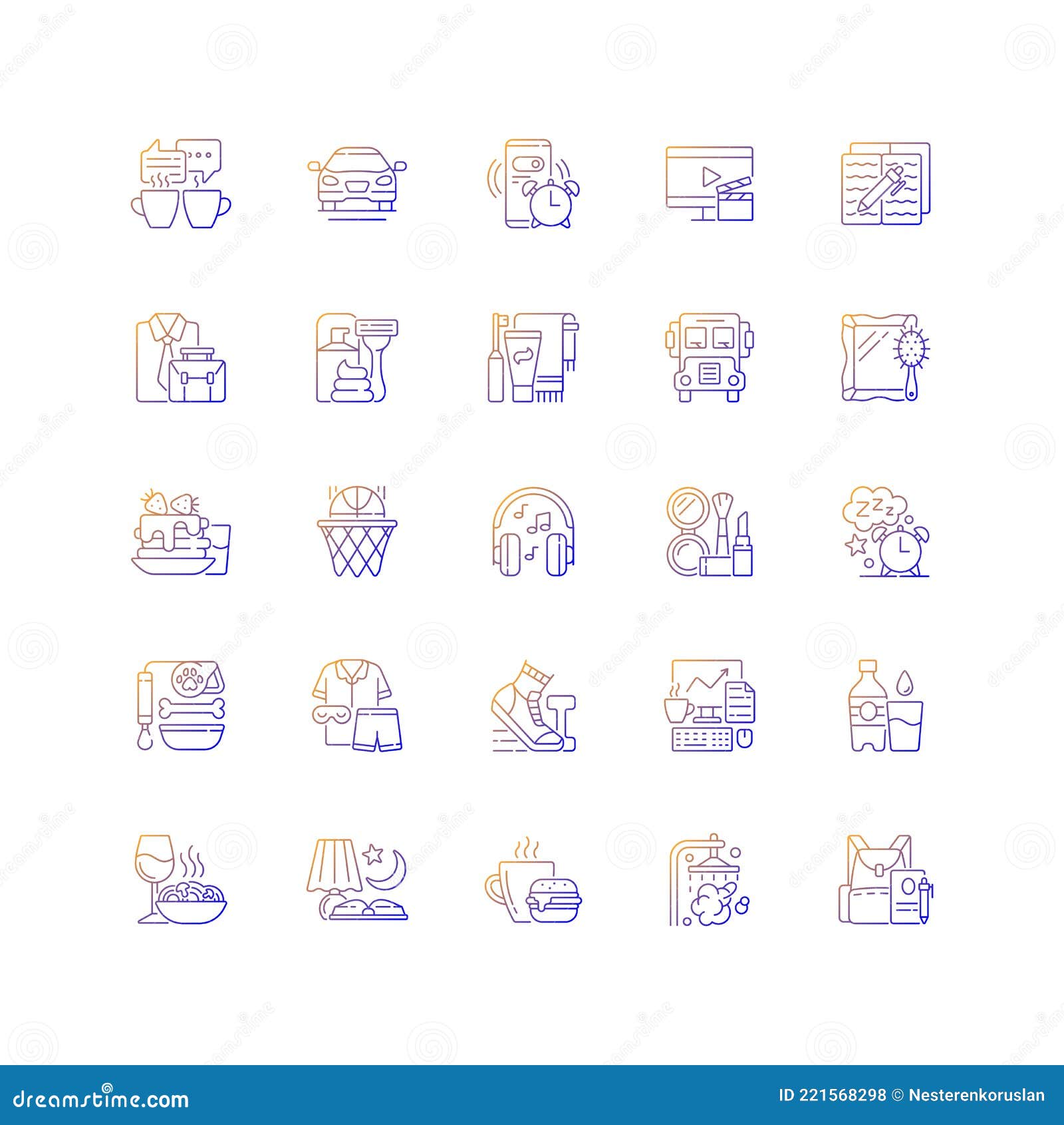 Everyday Routine Gradient Linear Vector Icons Set Stock Illustration ...