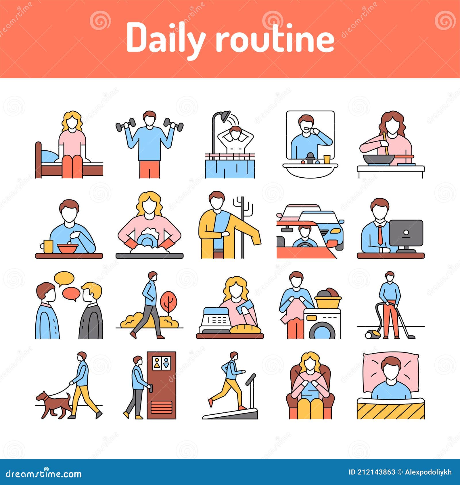 Everyday Routine Line Icons Set. Isolated Vector Element Stock Vector ... Everyday Routine Line Icons Set. Isolated Vector Element Stock Vector ...