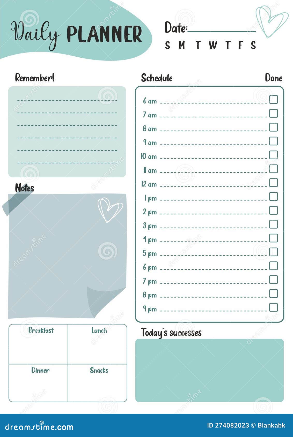 Daily Everyday Routine Planner Printable Floral A4 Stock Illustration ...