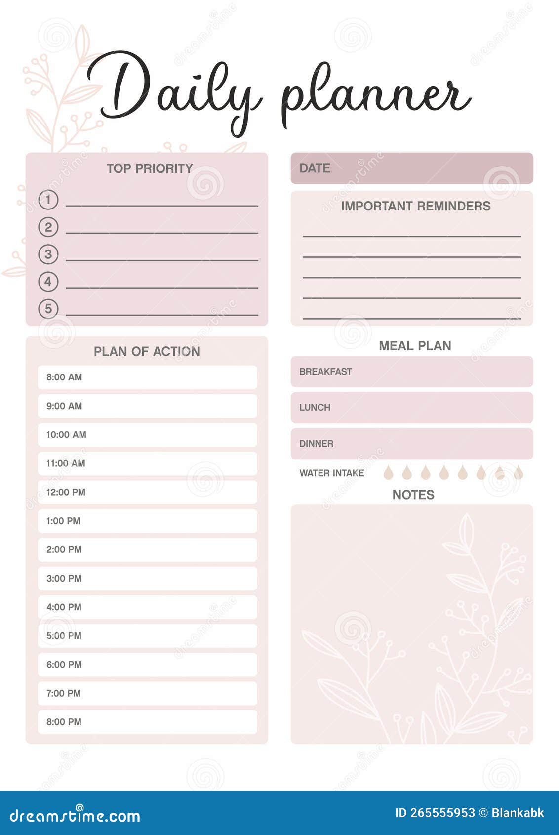 Daily Everyday Routine Planner Printable Pink A4 Stock Illustration ...