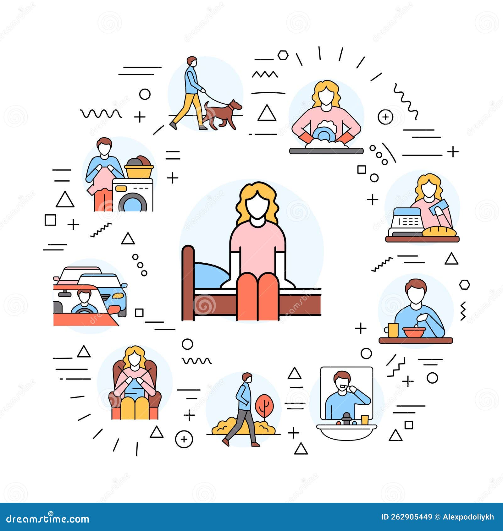 Everyday Routine Web Banner. Infographics With Linear Icons Cartoon ...