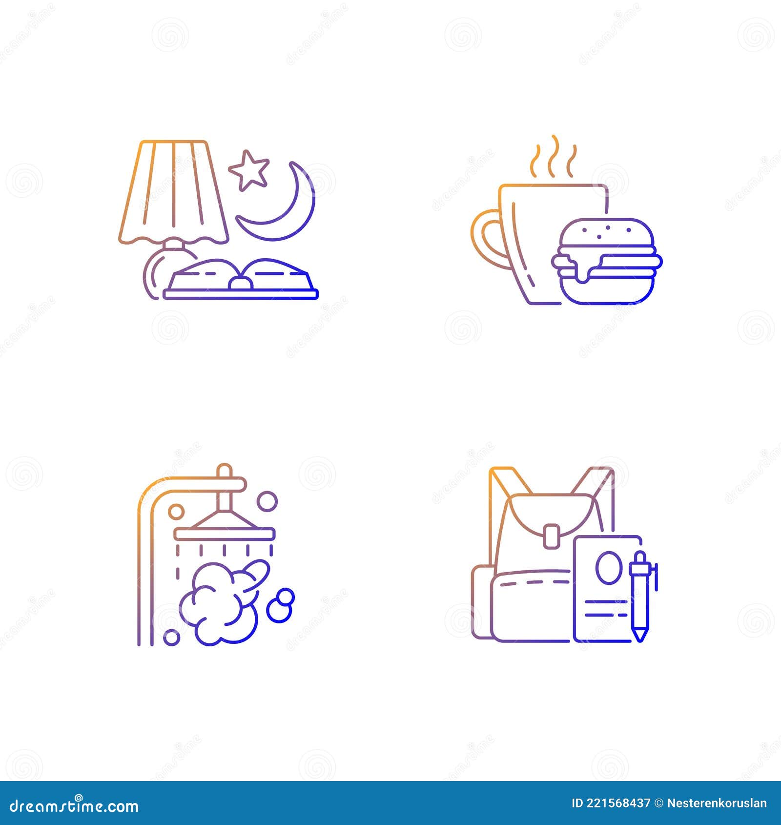 Everyday Schedule and Routine Gradient Linear Vector Icons Set Stock ...
