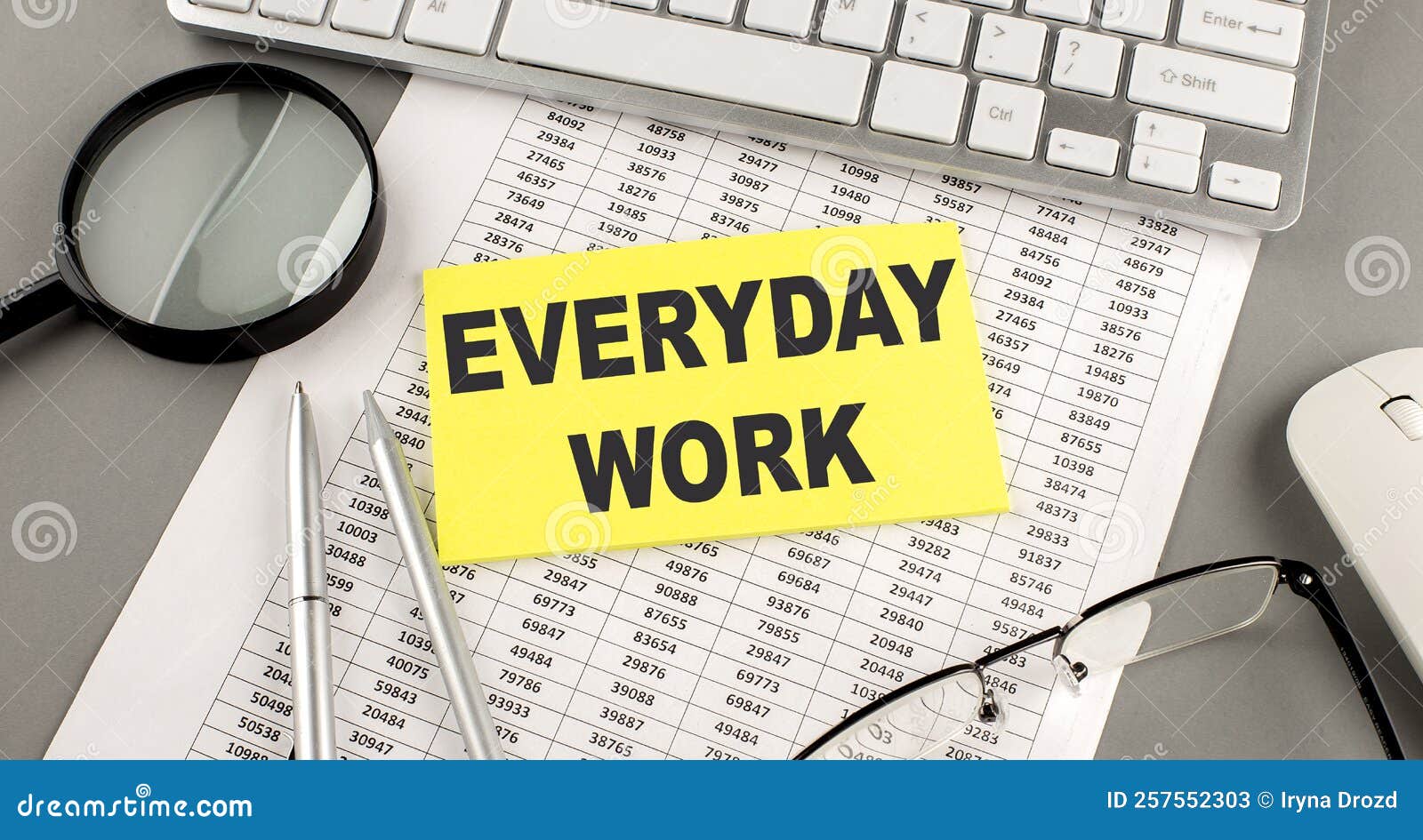 EVERYDAY WORK Text Written on a Sticky on Chart with Keyboard and ...