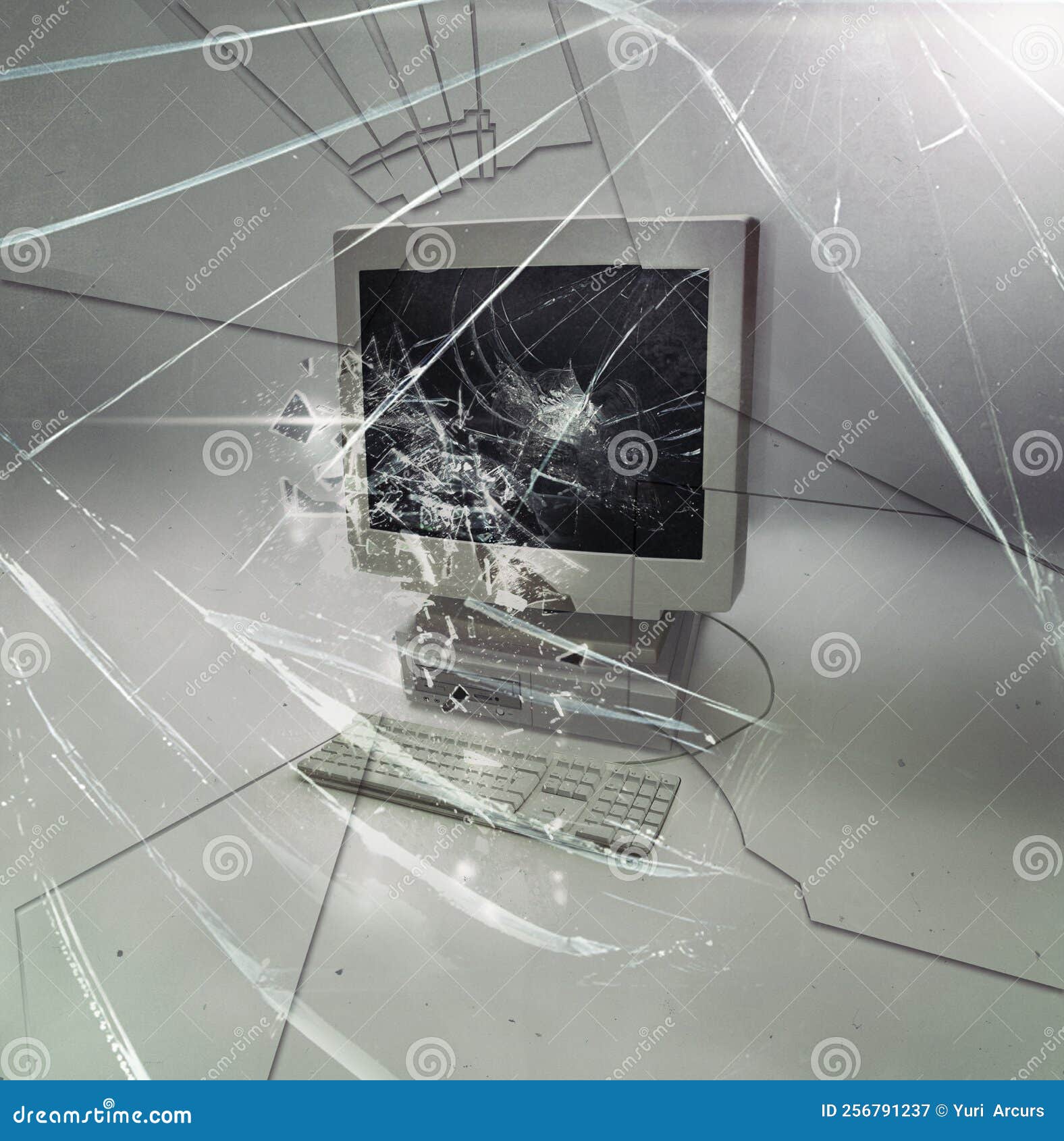 Everything is Falling Apart. a Desktop Computer Smoking after Burning ...