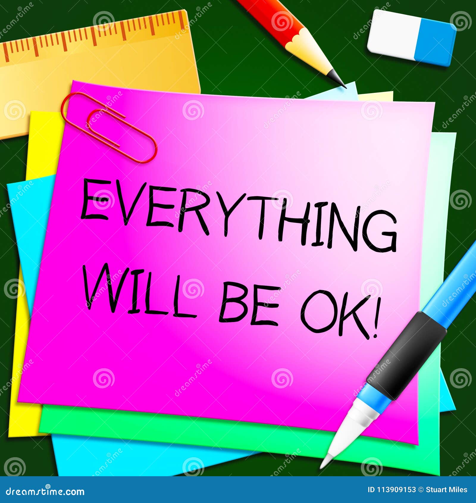 Everything Will Be Ok Note 3d Illustration Stock Illustration ...