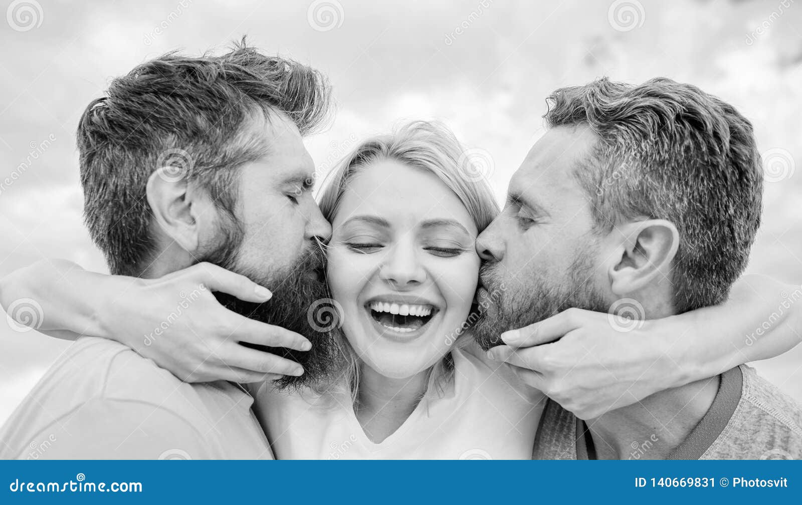 She Likes Male Attention. Girl Hugs With Two Guys. Love Triangle ... She Likes Male Attention. Girl Hugs With Two Guys. Love Triangle ...