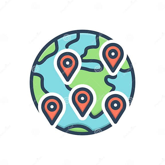 Color Illustration Icon for Everywhere, Ubiquitously and Here Stock ...