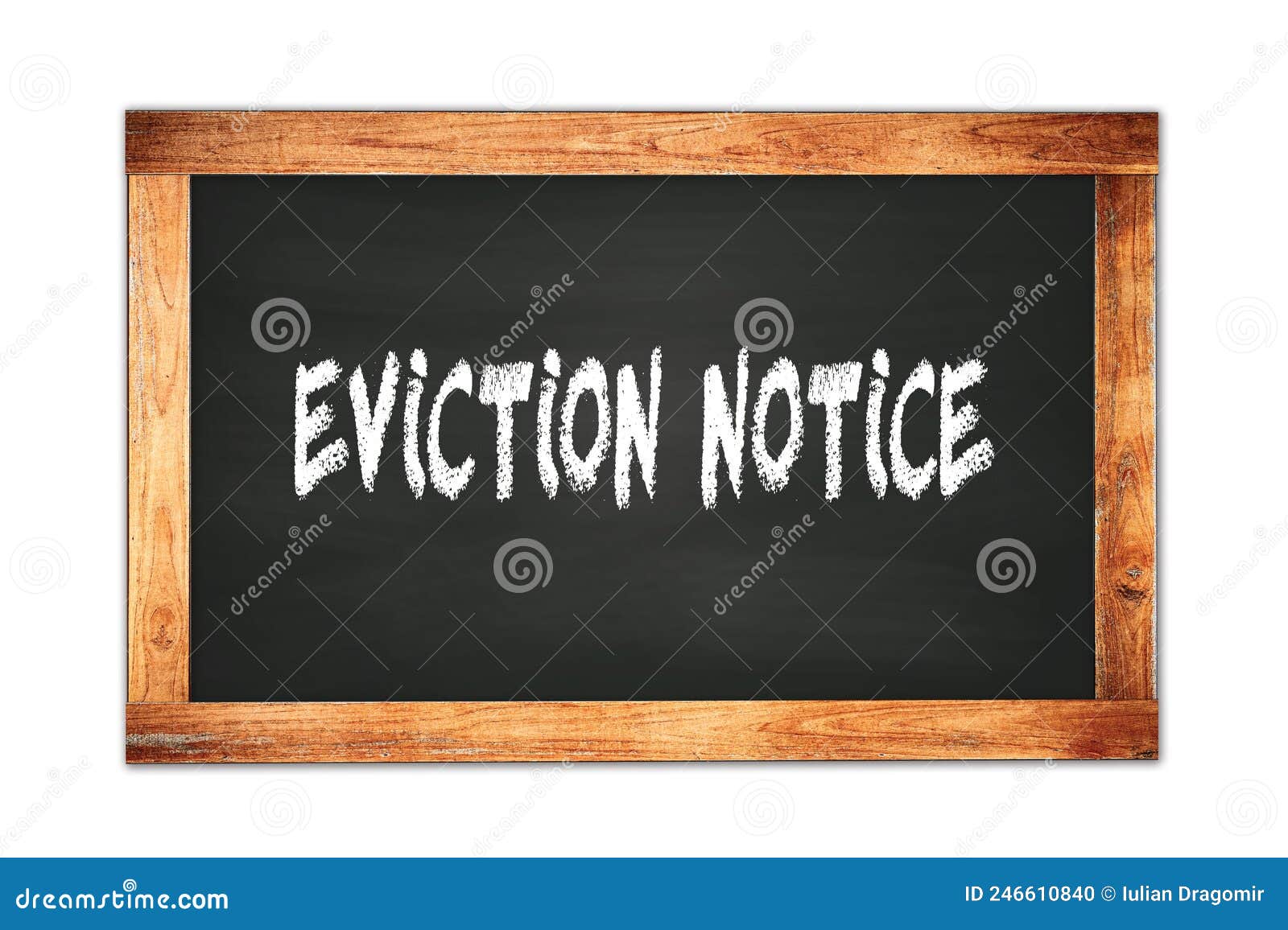 EVICTION NOTICE Text Written on Wooden Frame School Blackboard Stock ...