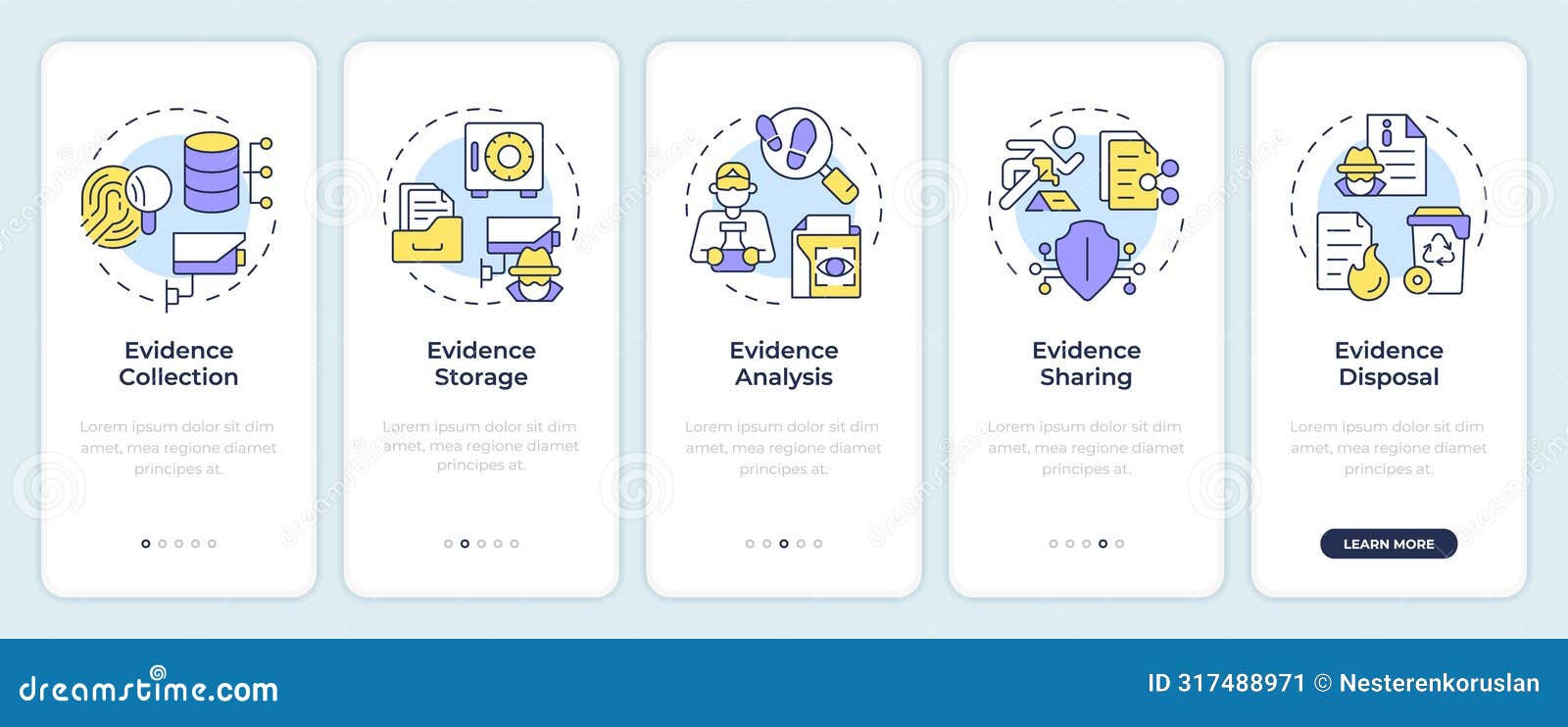 Evidence Lifecycle Onboarding Mobile App Screen Stock Illustration ...