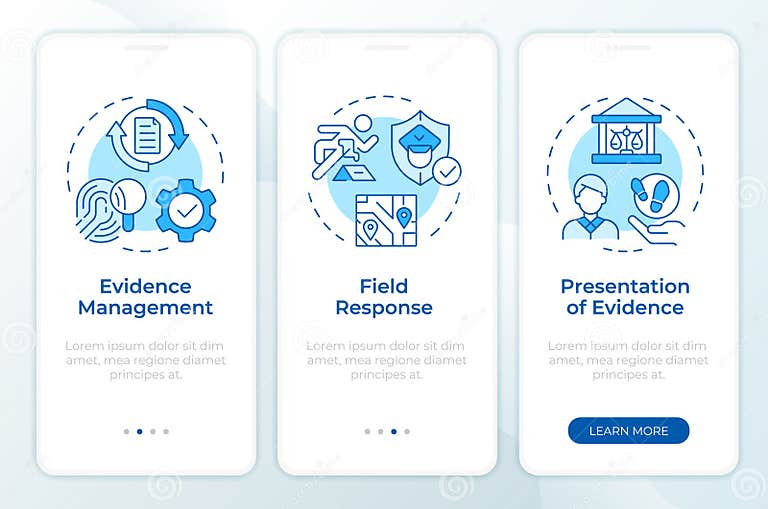 Evidence Process Blue Onboarding Mobile App Screen Stock Vector ...