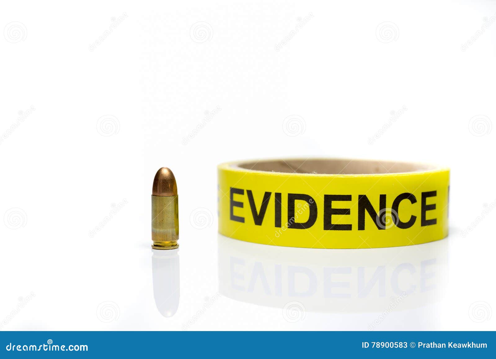 Evidence Tape with 9 Mm Bullet on White Background Stock Image - Image ...