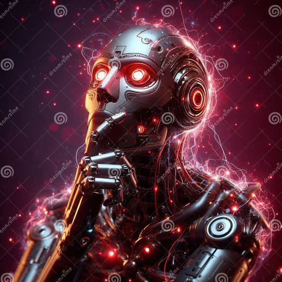 Evil AI Humanoid Robot Thinking and Plotting Stock Illustration - Illustration of scifi ...