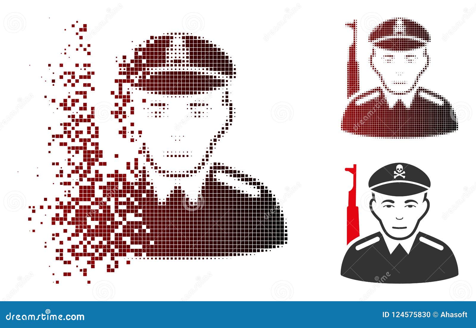 Dispersed Dotted Halftone Evil Army Soldier Icon Stock Vector ...