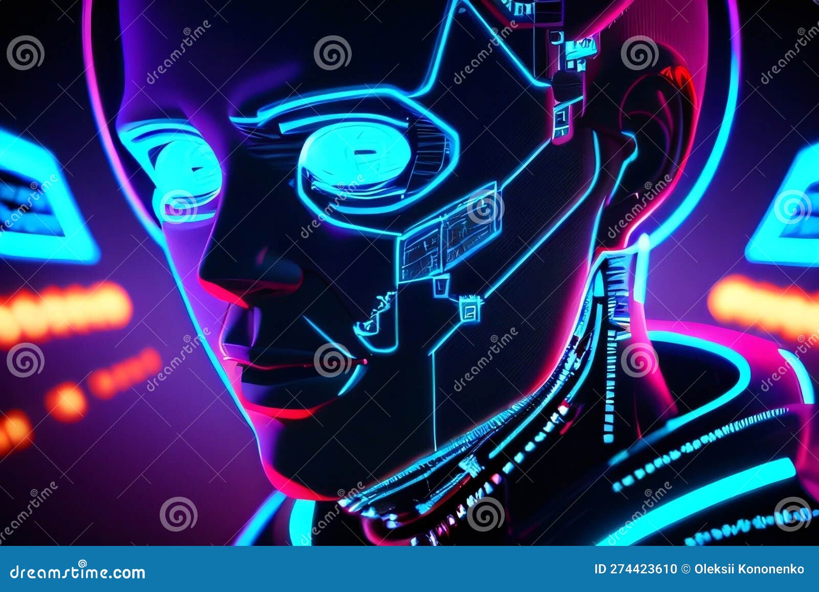 Evil AI Humanoid Robot Thinking And Plotting Stock Photo ...