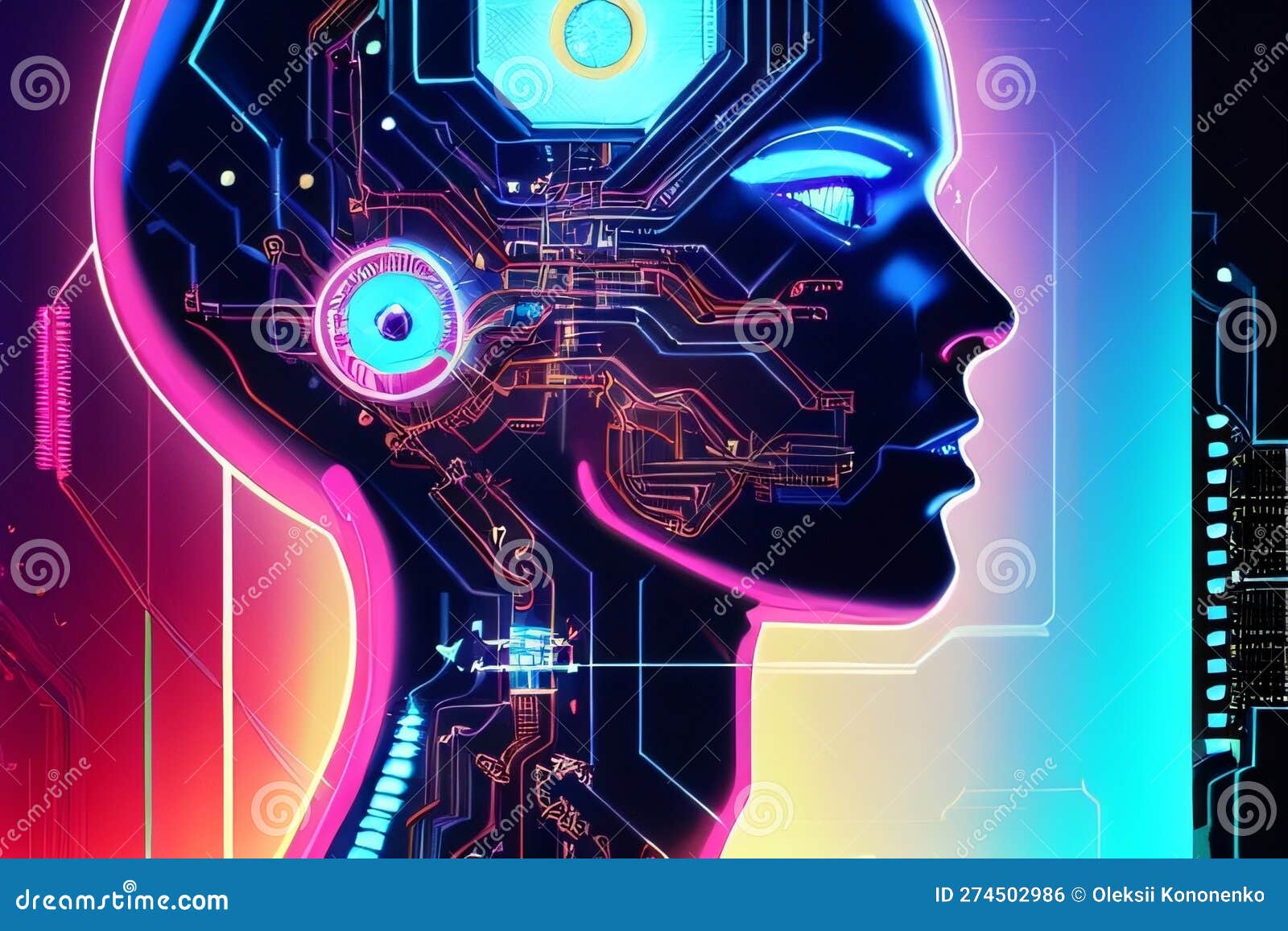 Evil AI Humanoid Robot Thinking And Plotting Stock Photo ...