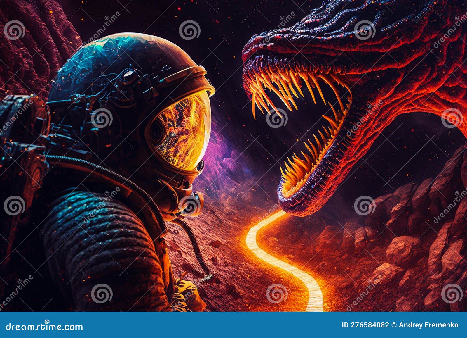 Evil Astronaut Fights To the Death with Deadly Alien Tentacles. Stock ...