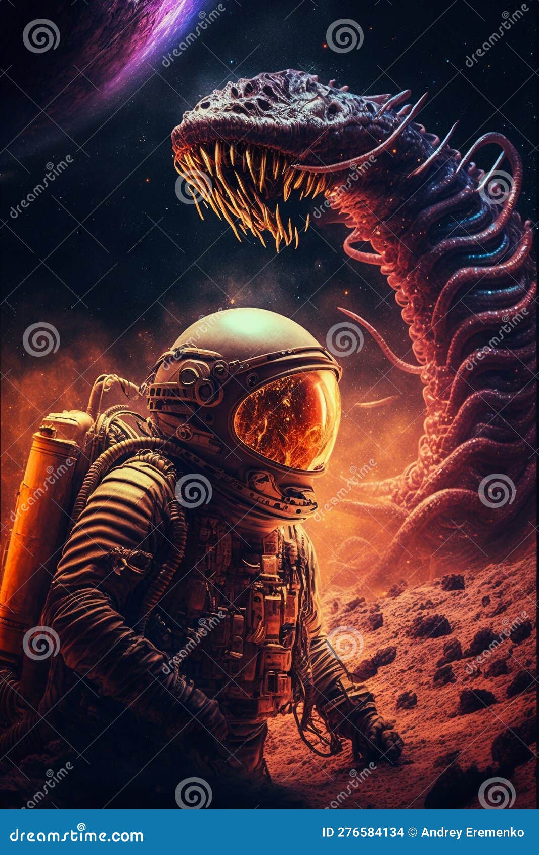 Evil Astronaut Fights To the Death with Deadly Alien Tentacles. Stock ...