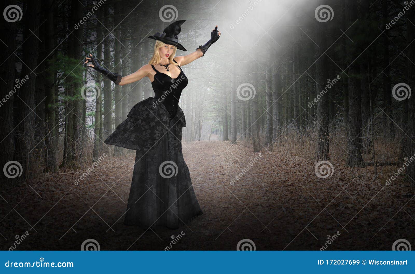 Evil Beautiful Halloween Witch, Magic, Forest Stock Image - Image of ...