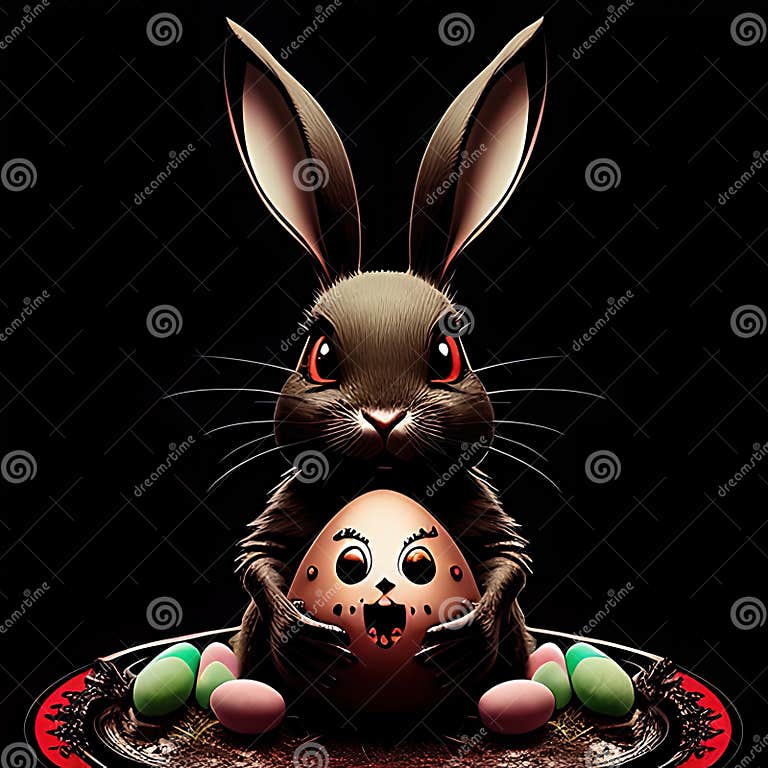 Evil Bunny Protecting His Chocolate Easter Egg Stock Illustration ...