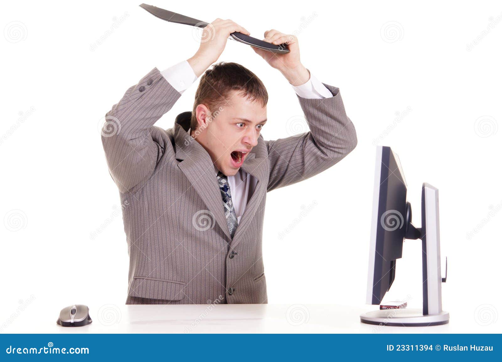Evil Business Man Sitting at a Laptop Stock Photo - Image of ...