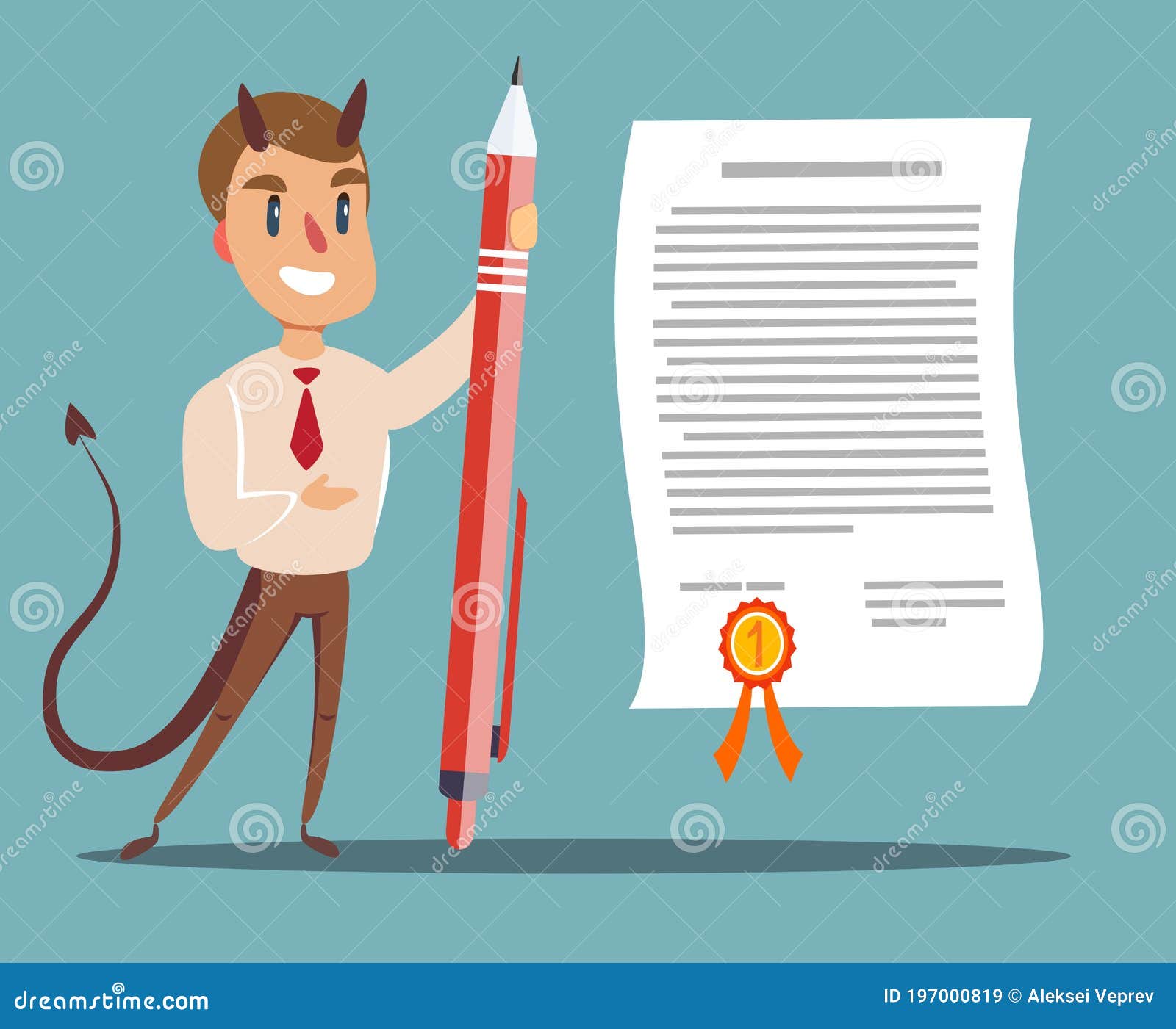 Contract With Devil Flat Vector Illustration. Signing Agreement With ...