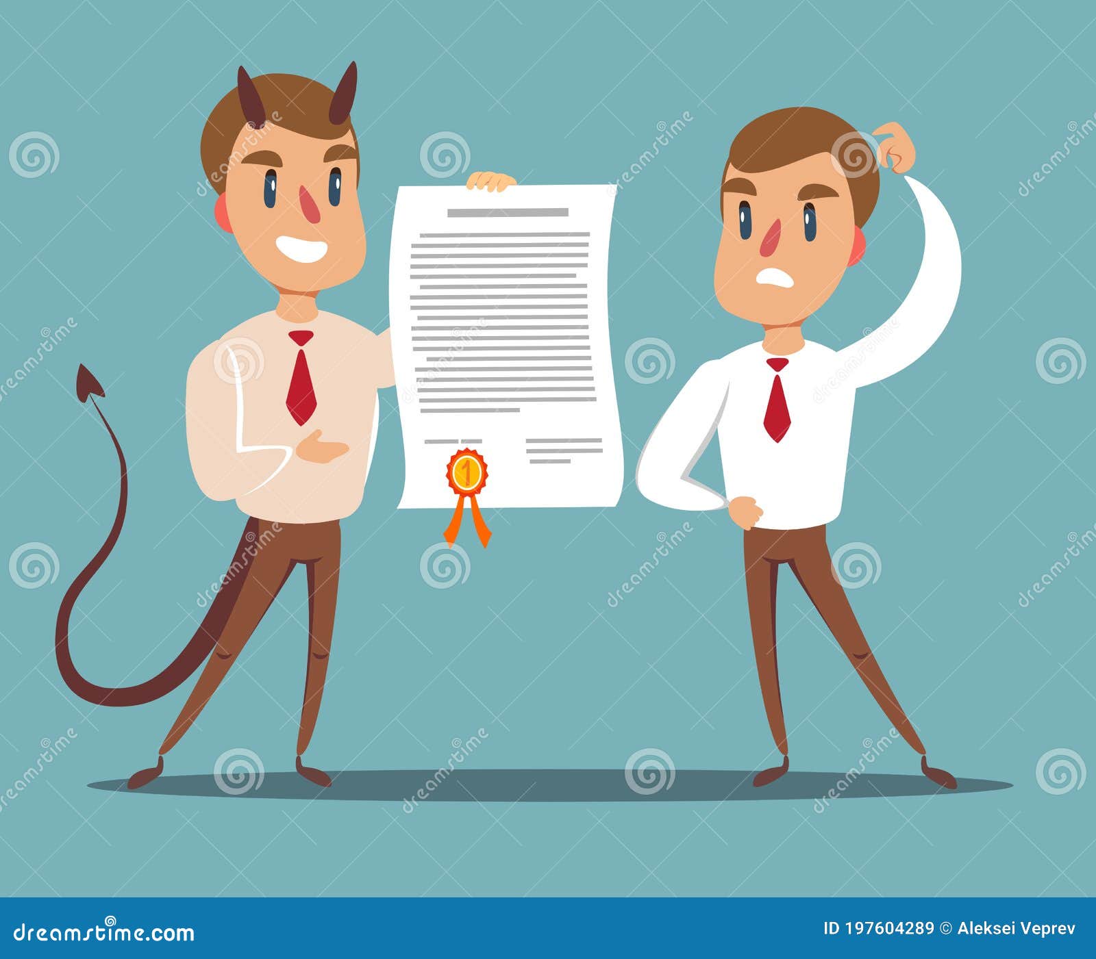 Contract With Devil Flat Vector Illustration. Signing Agreement With ...