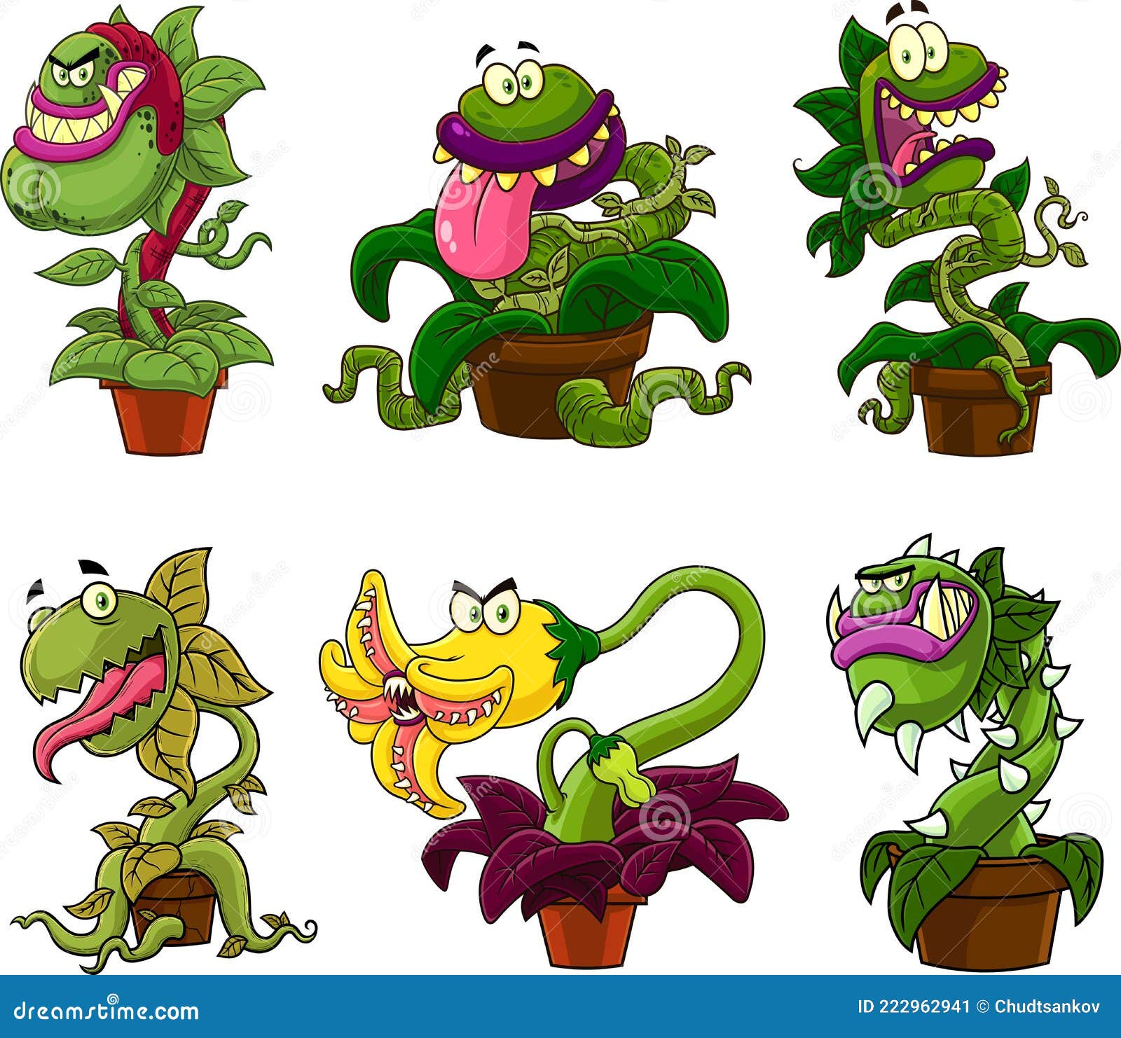 Evil Carnivorous Plants Cartoon Characters Stock Vector - Illustration ...