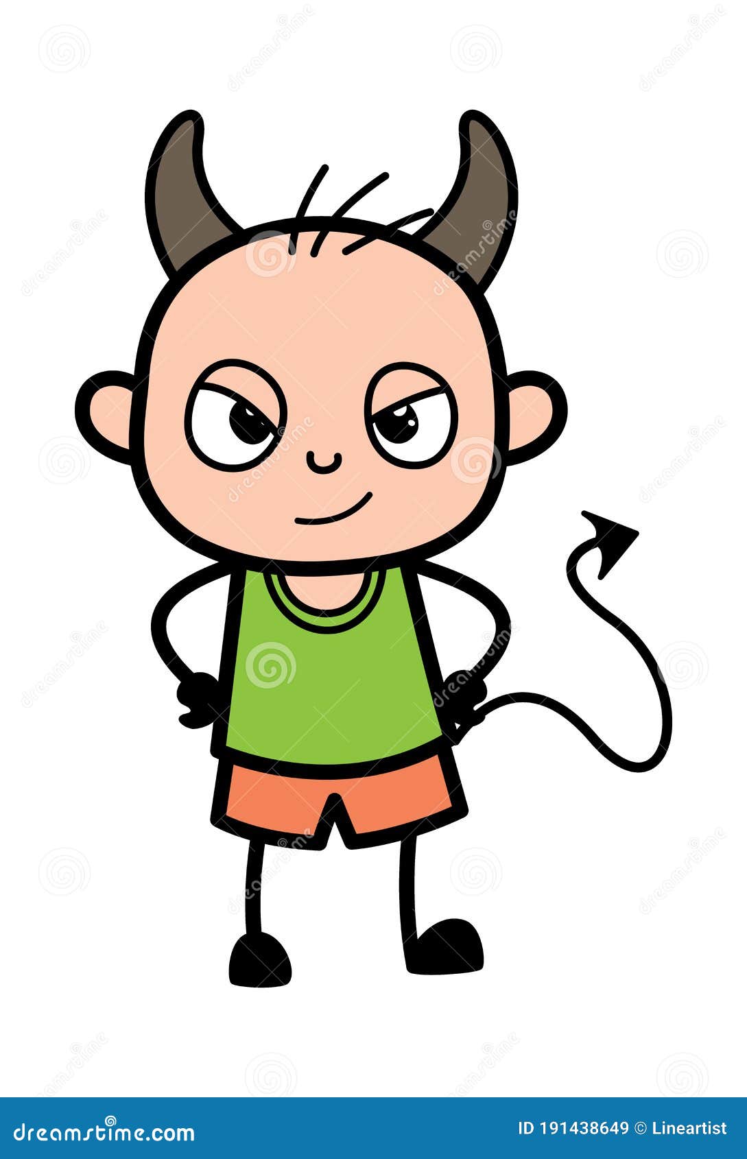 Evil Cartoon Bald Boy As Devil Stock Illustration - Illustration of ...
