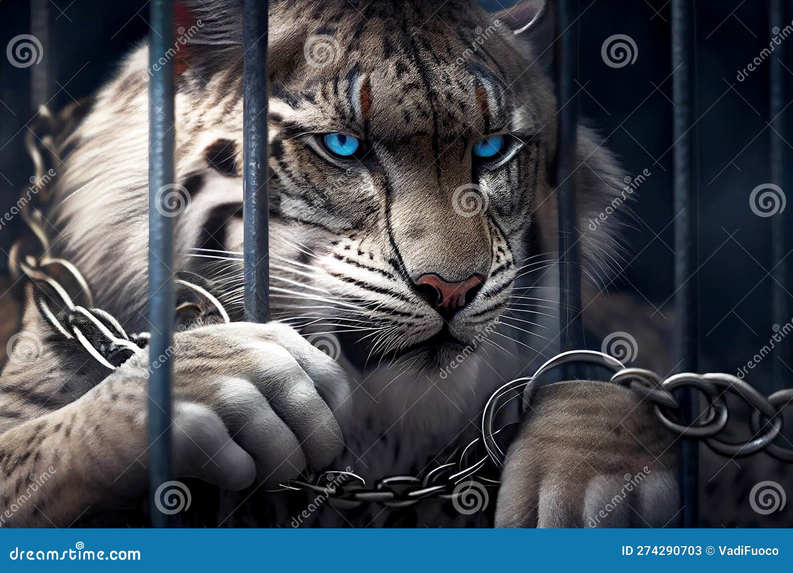 An Evil Cat in a Cage Chained Up Stock Illustration - Illustration of ...