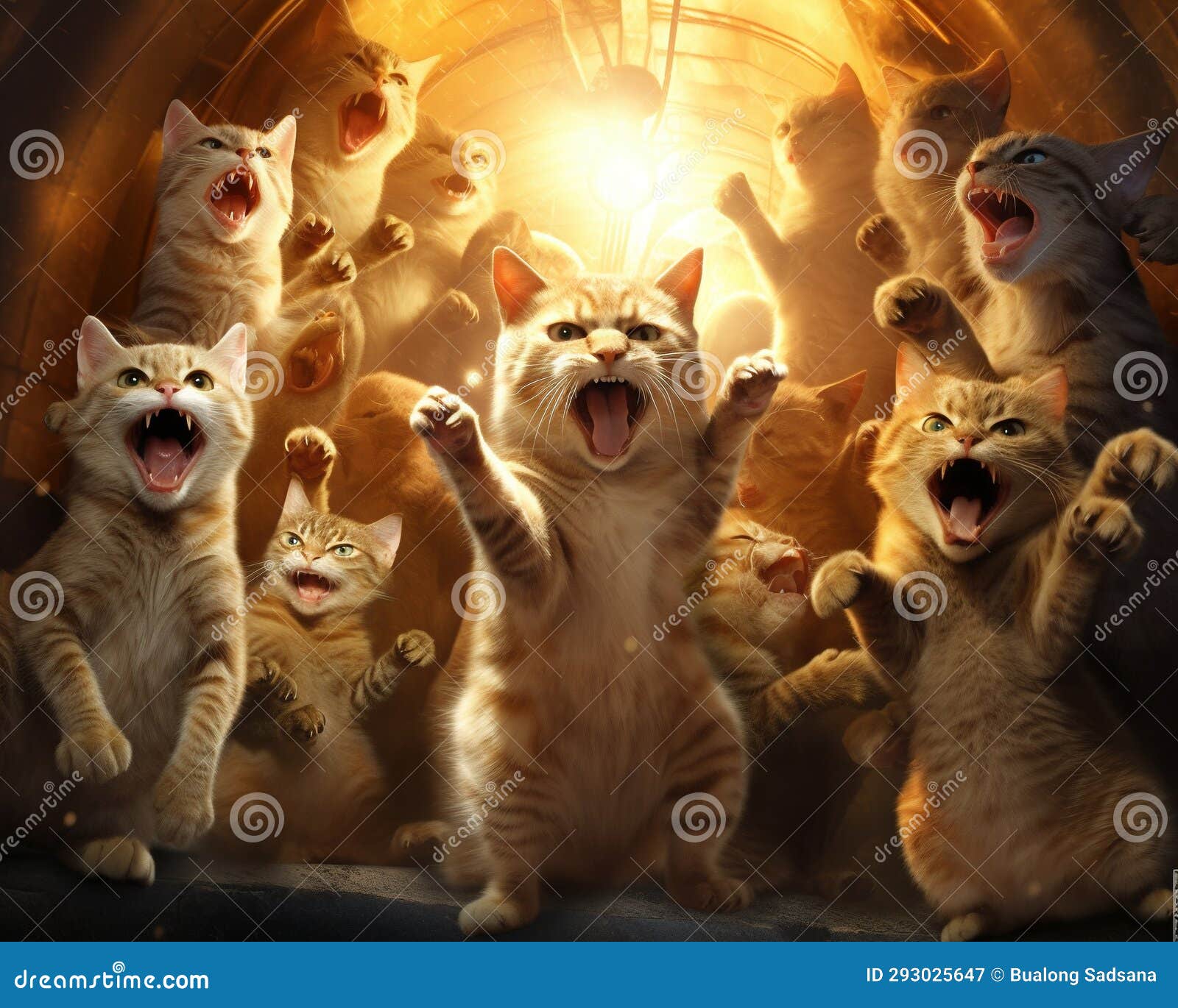 Two Evil Cats Bared Teeth Isolated On The White Vector Illustration ...