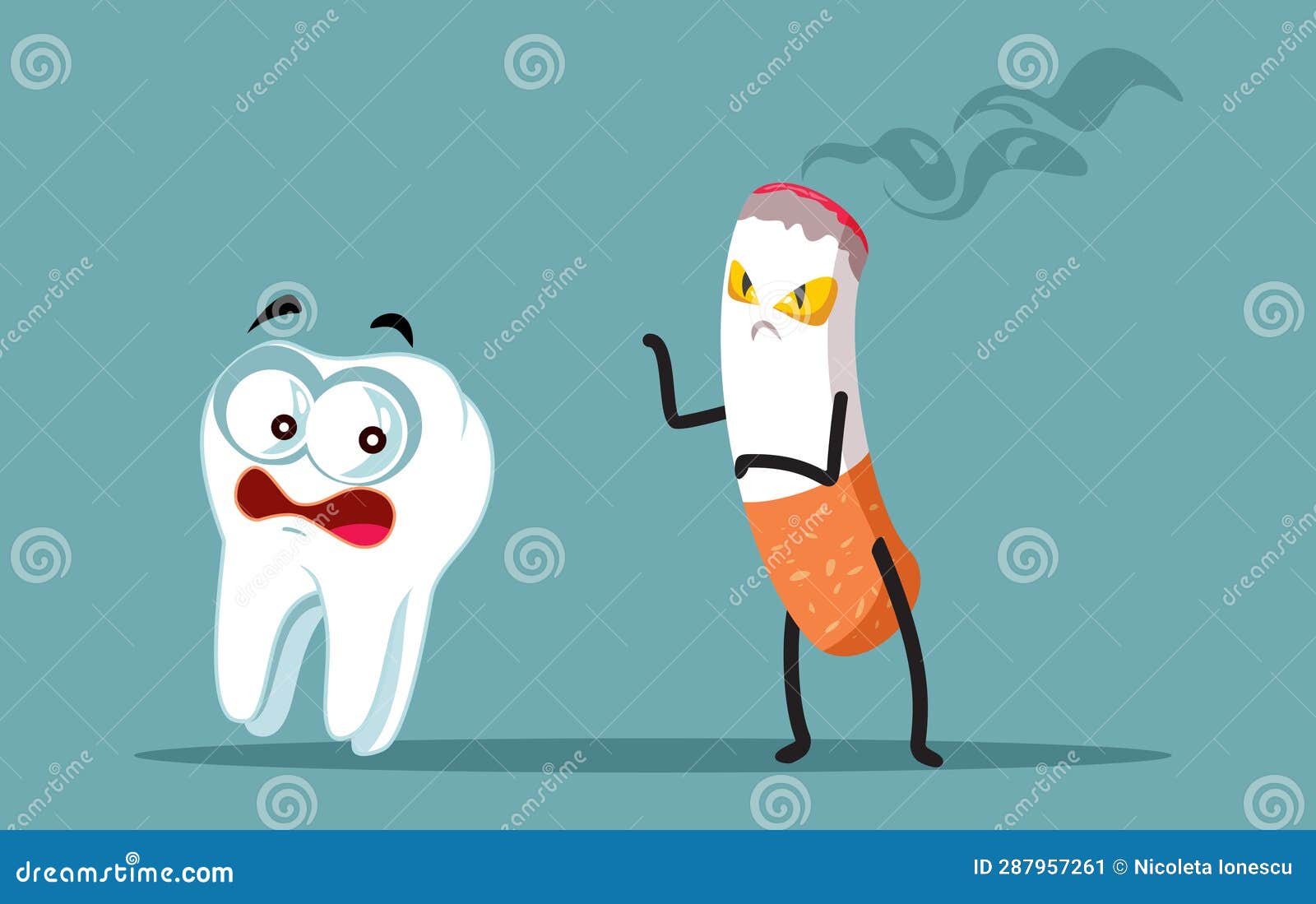 Evil Cigarette Running after a Fearful Tooth Vector Illustration Stock ...