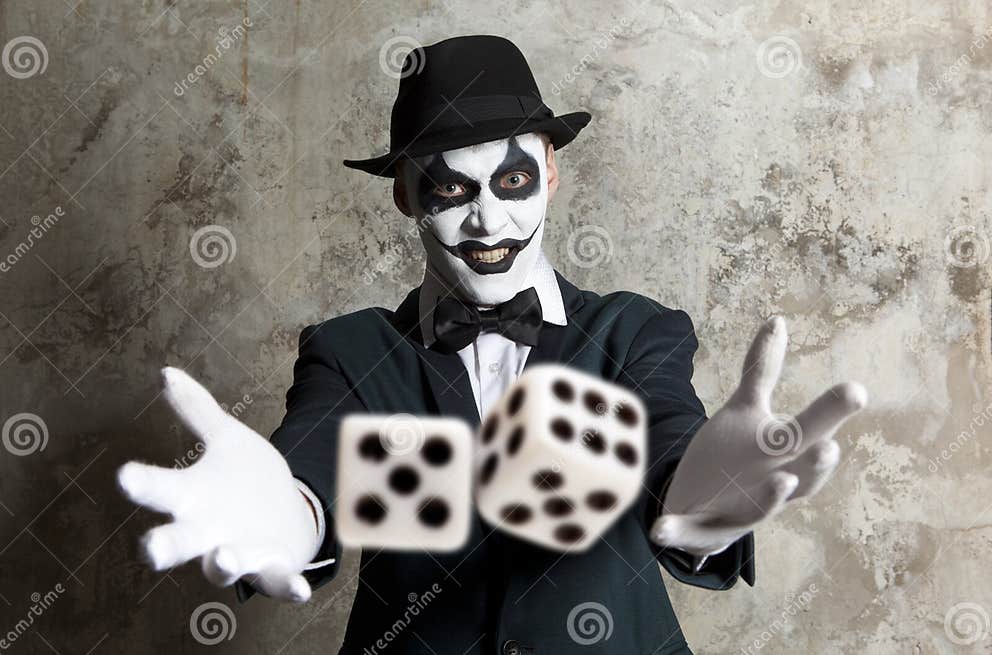 Evil Clown Playing with Dice Stock Photo - Image of creepy, circus ...