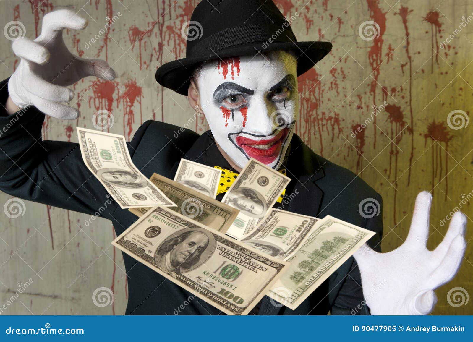 Evil clown throwing dollar stock image. Image of clown - 90477905