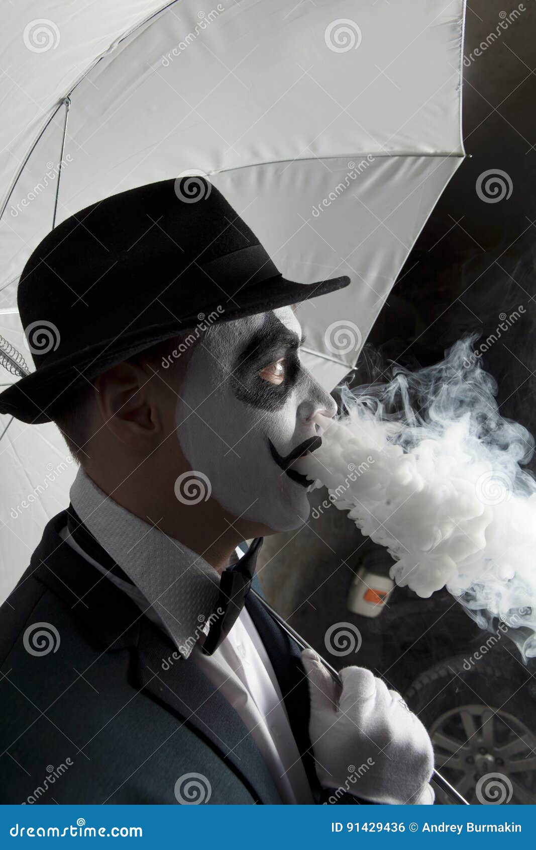 Evil Clown Wearing a Bowler Hat Vaping Stock Photo - Image of people ...