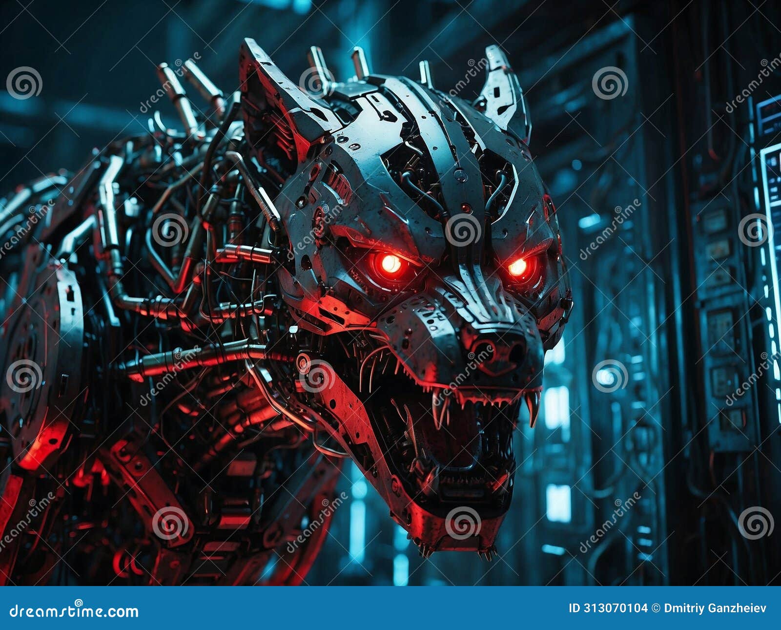 Evil cybernetic wolf stock illustration. Illustration of cyberspace ...